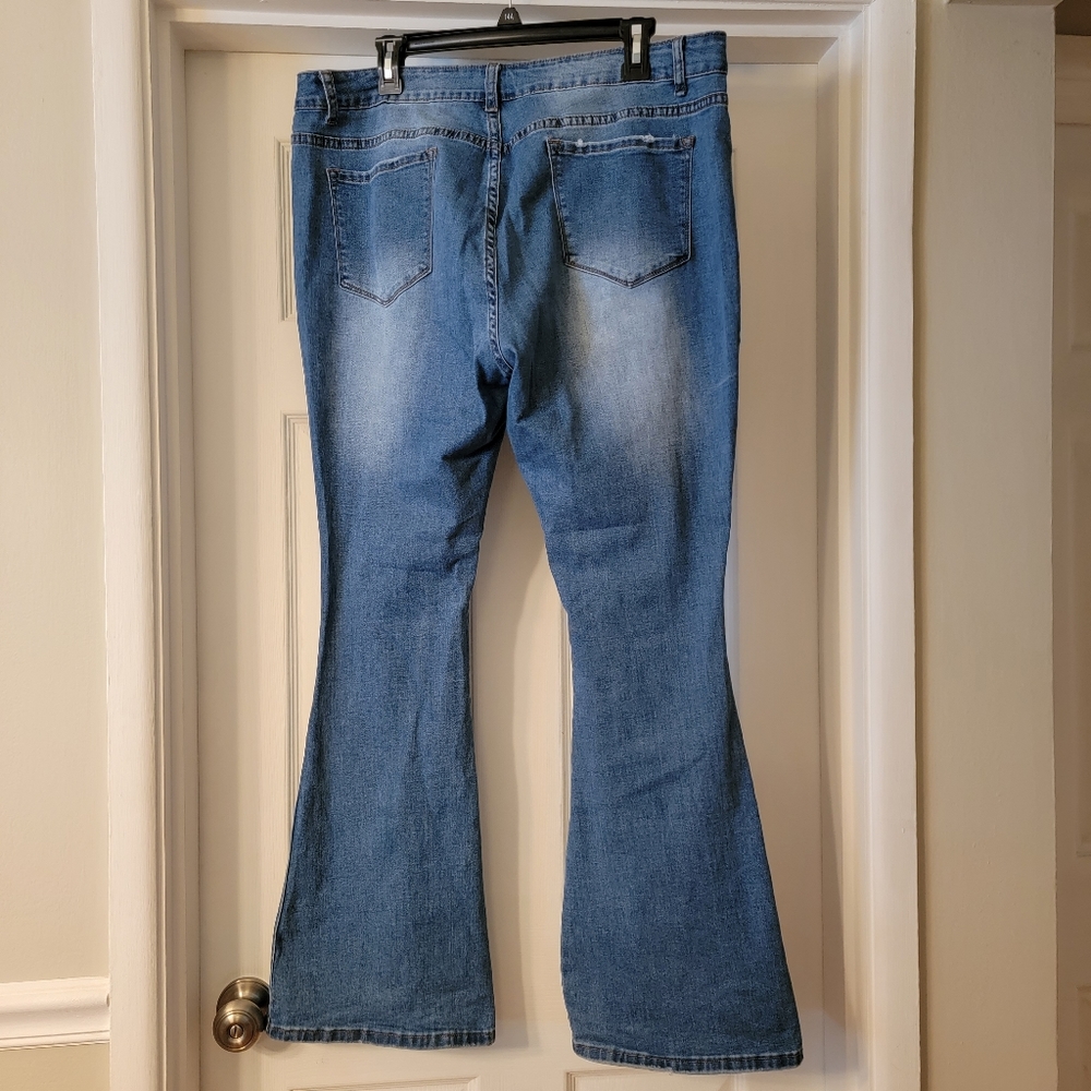 Ripped Flare Bell Bottom Jeans - Gem